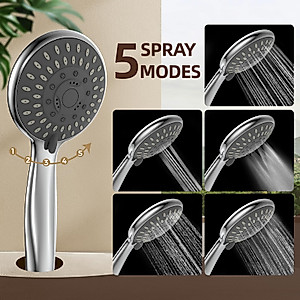 RAINVISTA High Pressure Handheld Shower Head, 5 Functions High Flow Shower Head with Handheld Powerful Spray Shower Head for Improving Water Pressure even at Low Pressure
