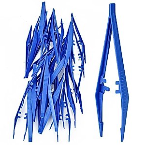 AccEncyc 30 Pcs DisposableTweezers Bulk Pack Blue 5 Inch Plastic Tweezers for Home, School and Lab