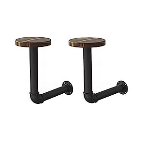 Cowboy Hat Rack -2 Pack Metal Pipe & Brown Wood Wall-Mounted Hat & Wig Holder, Helmet Holder,for Coats, Hats, Caps… (2 Black)