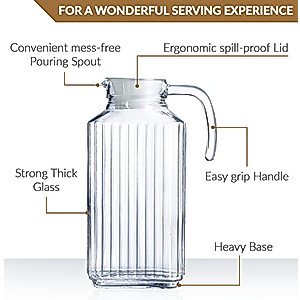 Glass Pitcher with Lid – Set of 2 Glass Water Pitcher 55Oz – Cold Carafe for Ice Tea, Water, Lemonade, Coffee – Elegant and Modern – Practical Spout Pitchers for Drinks