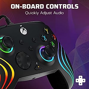 PDP Afterglow Wave Wired LED Controller for Xbox Series X|S/Xbox One/PC, RGB Lights, Customizable/App Supported - Black