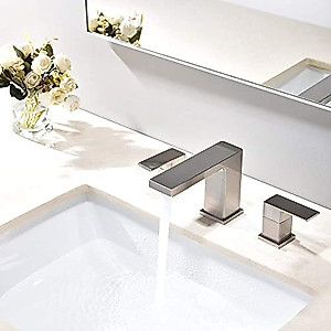 VCCUCINE Widespread Brushed Nickel 3 Hole Bathroom Faucet,2 Handles 8 Inch Bathroom Faucets for Sink 3 Hole, Modern Bathroom Vanity Sink Faucet with Drain and Supply Lines