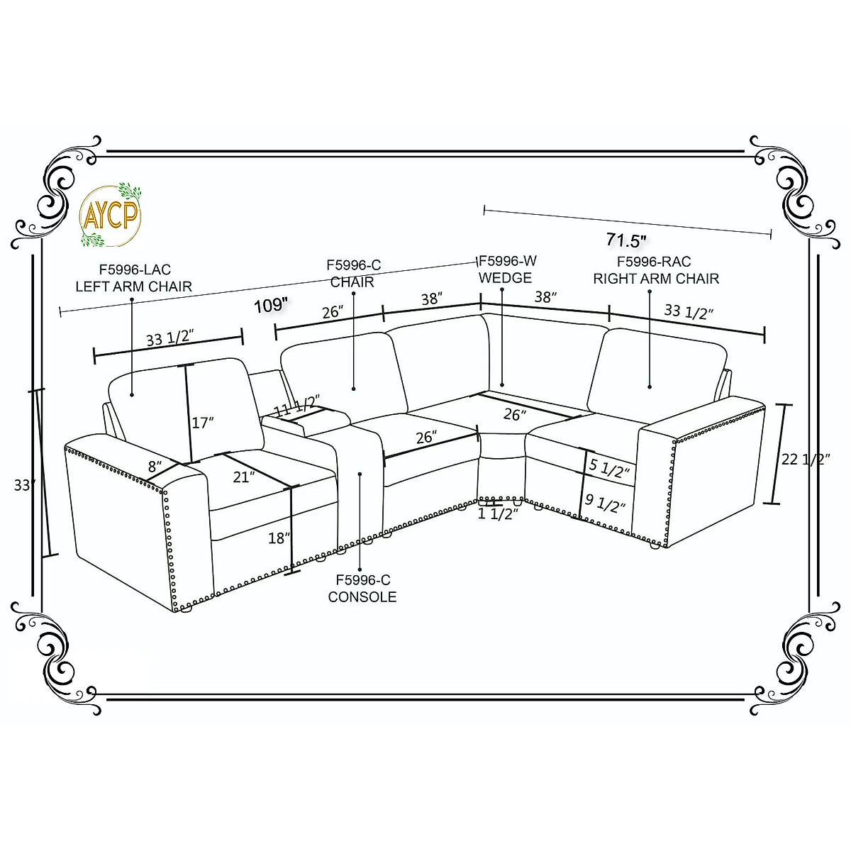 AYCP Flannel Modular Sectional Sofa Set, U/L Shape Convertible, Console with USB Charging Ports and Power sockets for Living Room/House/Bedroom/Office/Apartment (Grey, L Shape with Console), F599X