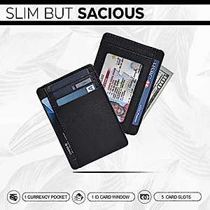 Black Wallet for Women Small Minimalist Design RFID Protect Leather Wallets