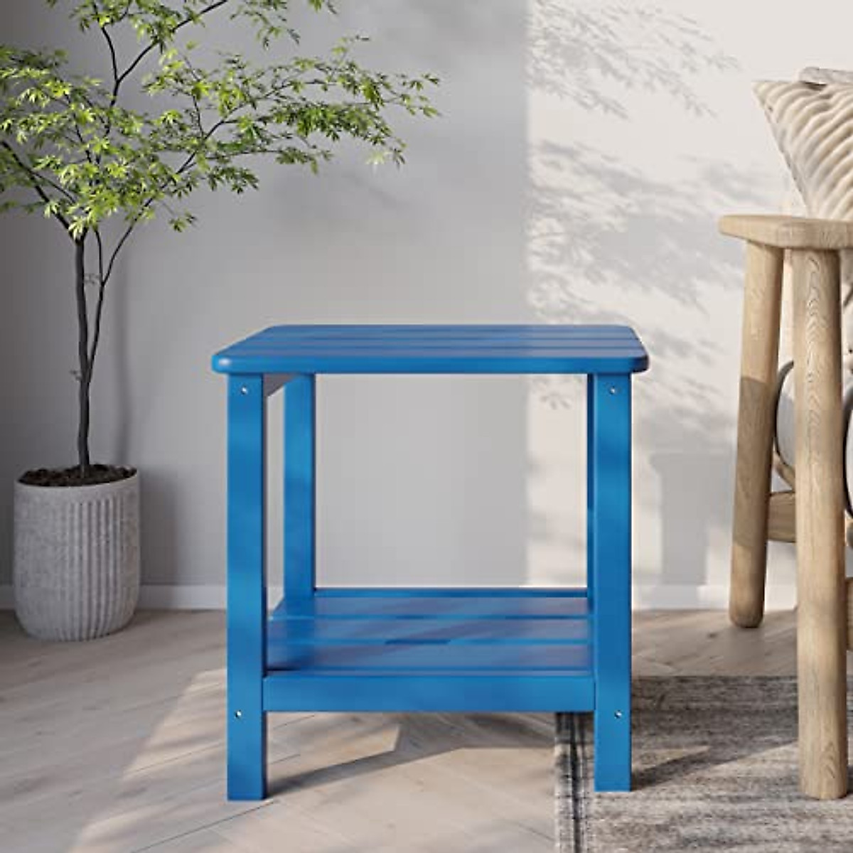 BASCWIHOM Outdoor Side Tables, Poly Lumber Adirondack Side Table Weather Resistant, 2-Tier Patio End Tables Waterproof & Easy Maintenance for Outside, Garden, Lawn, Pool (Blue)