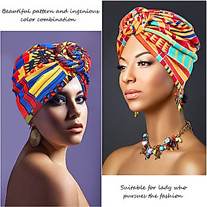 SATINIOR 3 Pieces African Turban for Women Knot Pre-Tied Bonnet Beanie Cap Headwrap (Black Orange Pink Geometry)