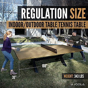JOOLA Berkshire Outdoor Table Tennis Table - Multi Use Conference Table Dining Table - Concrete Oak Wood Look Includes Steel Outdoor Ping Pong Net Set & Frame - Hybrid Indoor Outdoor Ping Pong Table