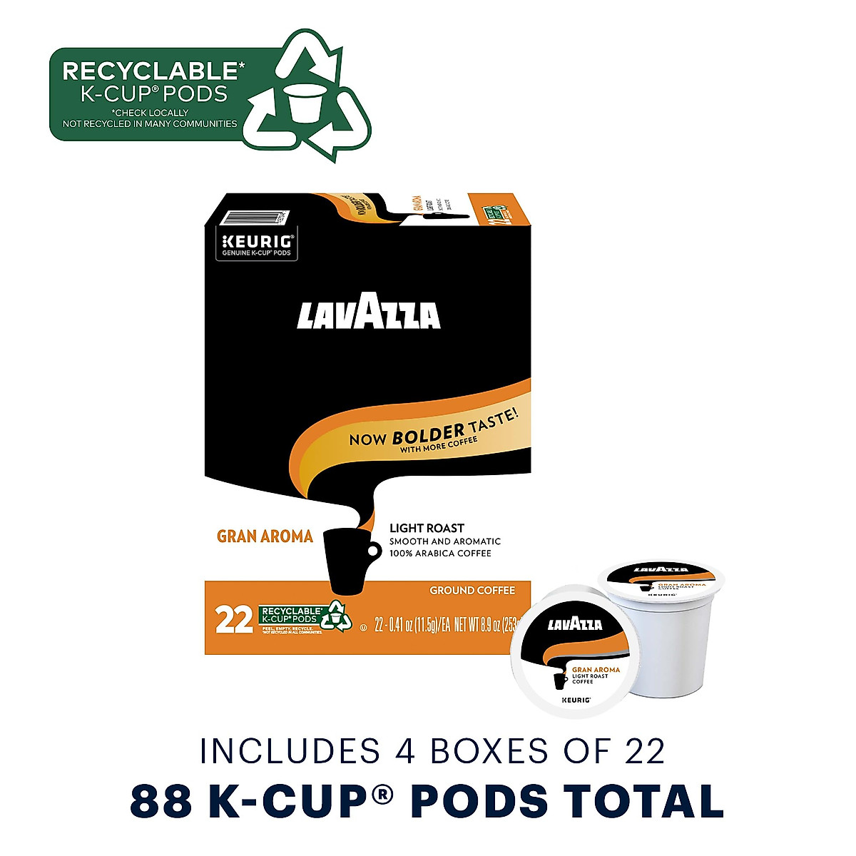 Lavazza Gran Aroma Single-Serve Coffee K-Cups for Keurig Brewer, Light Roast, 88 capsules Value Pack, 100% Arabica 88.0 Count