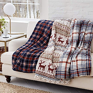 Eddie Bauer | Smart Heated Electric Throw Blanket - Reversible Sherpa - Wi-Fi Enabled - Compatible with Alexa, Google, iOS, Android - Plaid Blue