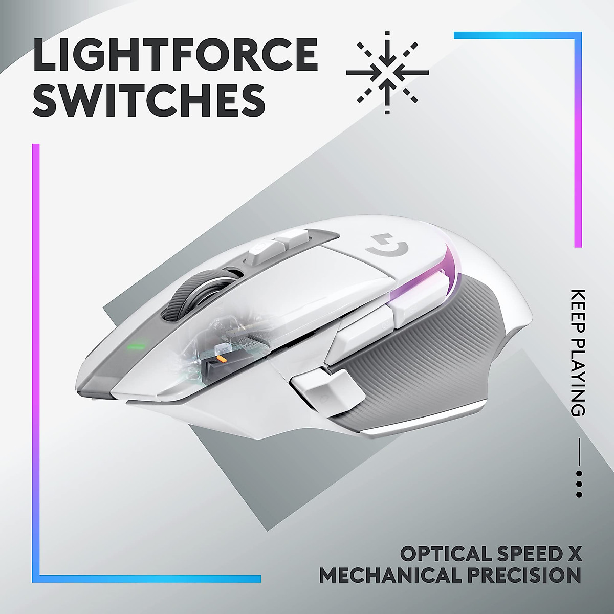 Logitech G502 X Plus Lightspeed Wireless Optical Mouse - LIGHTFORCE hybrid switches, LIGHTSYNC RGB, HERO 25K gaming sensor, compatible with PC - macOS/Windows - White