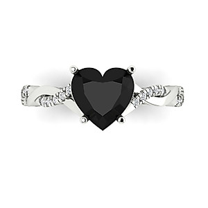2.19 ct Heart Cut Twisted Solitaire Halo Natural Black Onyx Engagement Promise Anniversary Bridal Ring 18K White Gold 4.5