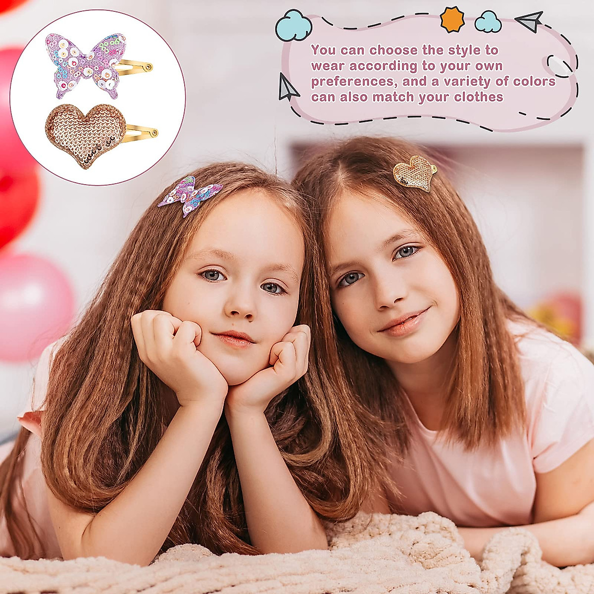 Chuangdi 24 Pieces Hair Clips Shiny Star Crown Heart Butterfly Rabbit Unicorn Shaped Hair Barrettes Cute Hair Clips Metal Snap Hair Pins Glitter Hair Styling Accessories