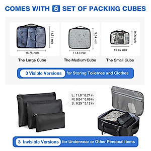 Lekeinchi Carry On Backpack for Airplanes Travel Backpack for Men, Flight Approved Personal Item Backpack with 6 Packing Cubes, Black