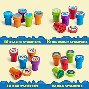 JOYIN 100PCS Assorted Stamps for Kids Self-Ink Stamps for Party Favor, Teacher Stamps, Kids Treasure Box, Prize for Classroom, Easter Egg Stuffers (50 Designs, Dinosaur, Halloween Stampers)