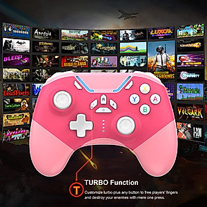 Paton Wireless Switch Controller for Nintendo Switch/Lite/OLED/Windows/Android/IOS Devices Controller, Bluetooth Controllers for Nintendo Switch with Vibration, Motion, Turbo and LED Light-Pink
