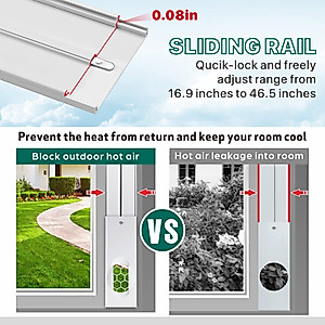 AC Window Vent Kit Portable Air Conditioner Window Kit for Sliding Window, AC Vent Kit with Coupler Window Seal for AC Unit,AC Window Seal Parts Adjustable Length from 16.9"to 46.5" fit for 5.1”Hose