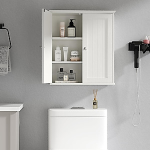 Shintenchi Bathroom Wall Cabinet, Space Saving Medicine Cabinet, Over The Toilet Storage with 2 Door & 3-Tier Storage Space, White