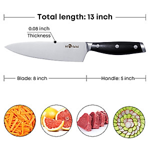 Hinfaitd Chef Knife Premium 7CR17MoV High Carbon Stainless Steel Ultra Sharp Knife, 8 Inch Professional Kitchen Knife, Chefs Knives with Ergonomic Handle