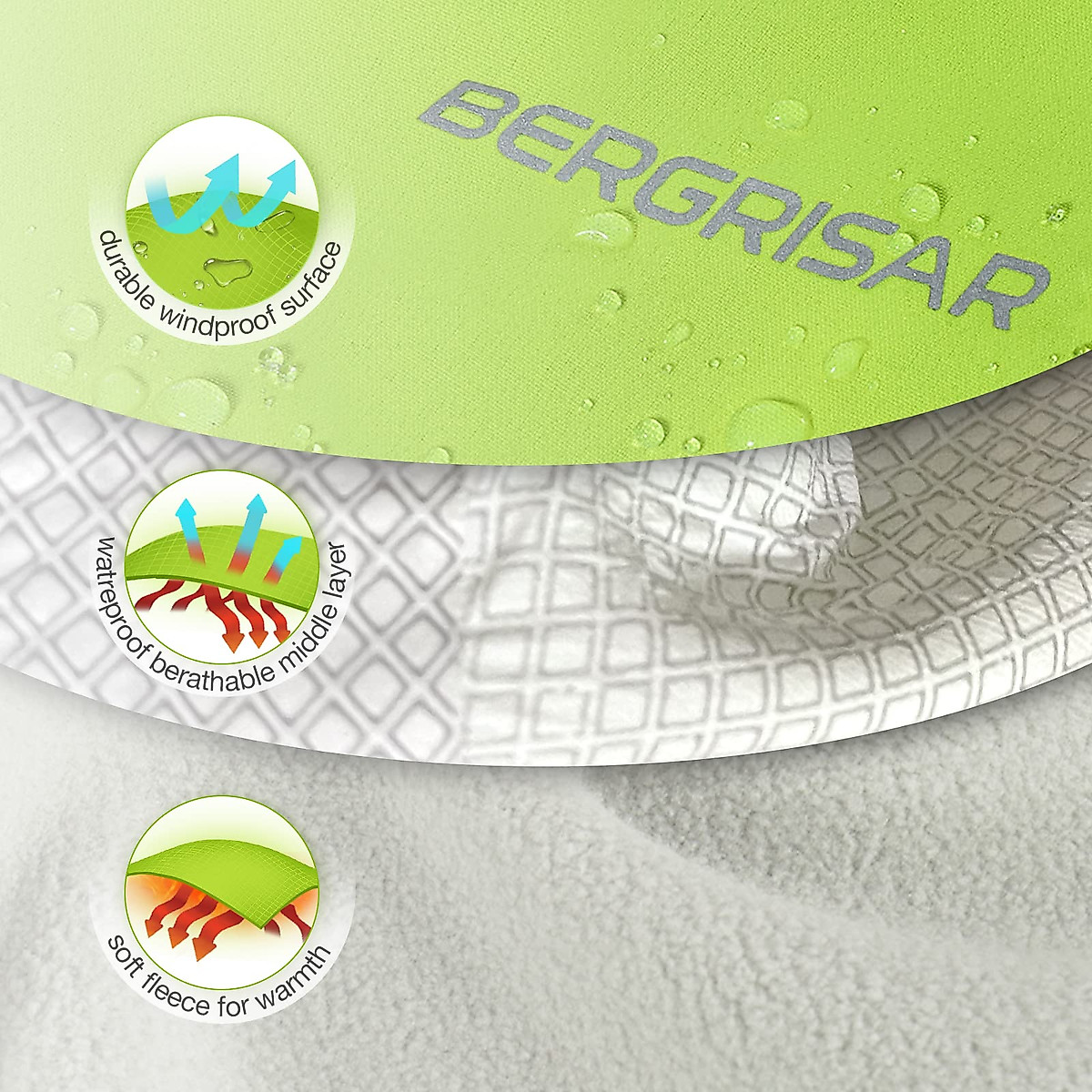 BERGRISAR Men's Cycling Jacket Winter Windbreaker Running Hiking Bike Coat Thermal Fleece Golf Softshell BG011 Green Size X-Large