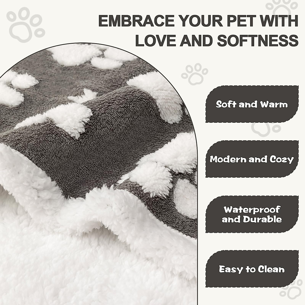 Yaning Waterproof Blanket for Dog Cat or Adult, Cute 3D Textured Paw Dog Blanket for Bed Couch Sofa, Soft Liquid Pee Proof Pet Blanket for Furniture Protector, 60"x80", Grey
