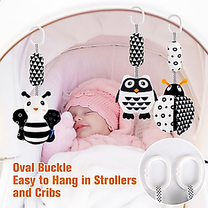 AIPINQI 3 Pack Hanging Rattle Toys,High Contrast Baby Toys and Plush Stroller Toys for Babies 0-18 Months,Newborn Car Seat Toys with Black and White Cartoon Shapes,(Ladybug,Bee & Owl)