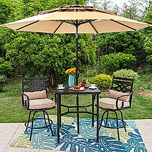 PHI VILLA Outdoor Bar Table and Chairs Set for 2, Metal Tall Outdoor Bar Set with Bar Height Table, Strong and Heavy Duty Patio Bar Set with Cushion and Pillow, 32"x32"x38" Bar Height Table