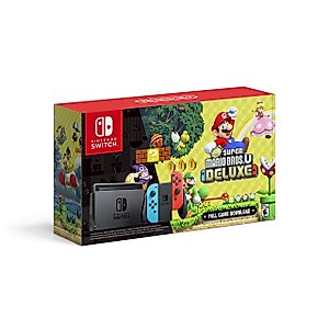 Nintendo Switch with Neon Blue and Neon Red Joy-Con + New Super Mario Bros. U Deluxe (Full Game Download) - Switch Console