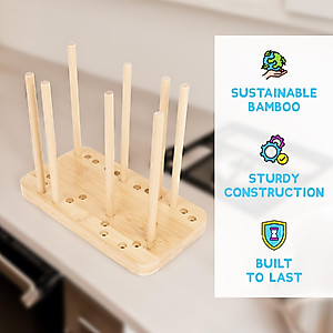 Adjustable Bamboo Tumbler Lid Organizer - Holds up to 20 Lids - YETI Lid Organizer for Cabinet - YETI Organizer for Kitchen Cabinets - Water Bottle Lid Organizer for Cabinet - Cup Lid Holder - Stacker