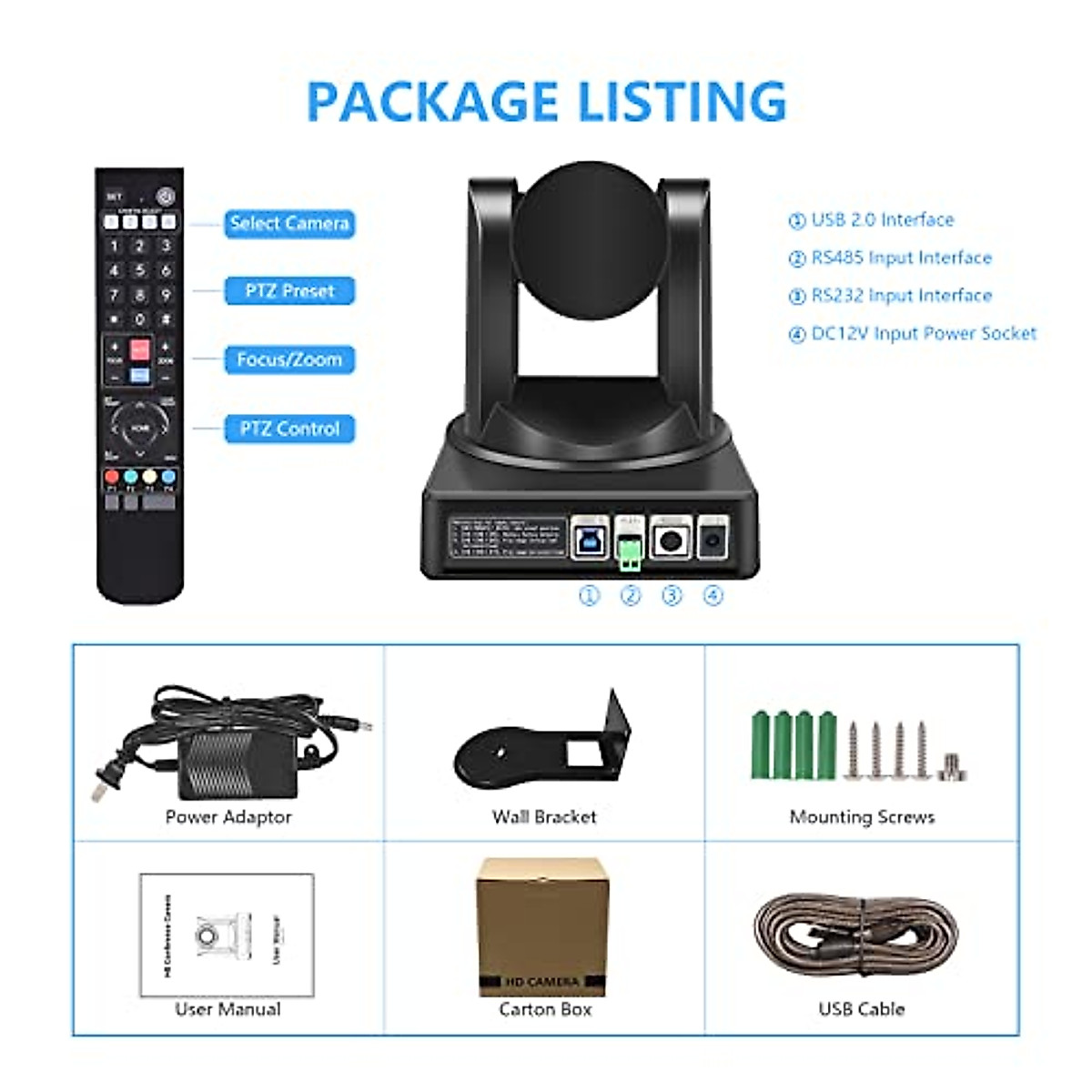 iTOPVIS PTZ Conference Room Camera – 10X Optical Zoom Full HD 1080P USB Conference Webcam for IP Live Streaming, Broadcast Conferences and Education Events (V210U2)