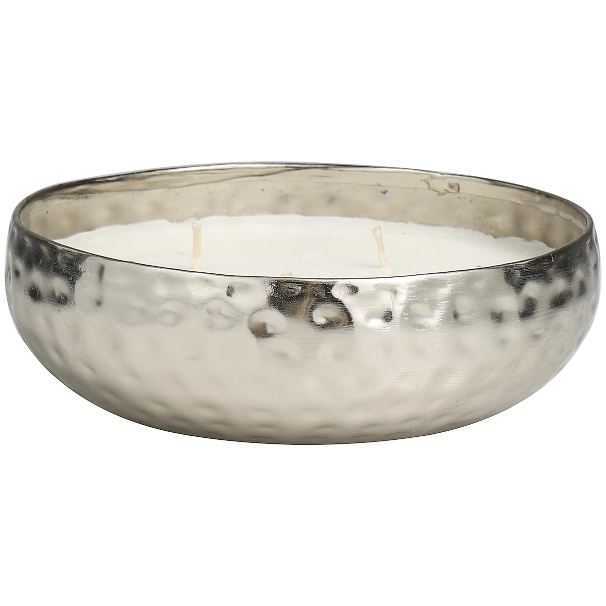 Deco 79 Metal Decorative Candle White Sage Scented Hammered 20 oz 3 Wick Aromatherapy Candle with White Wax, Wax Aromatherapy Candle 7" x 7" x 2", Silver