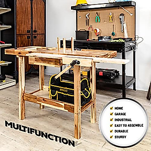 Olympia Tools 48-Inch Wood Workbench - 330 lbs Weight Capacity Wooden Workbench for Garage, Workshop and Home - New Acacia Wood
