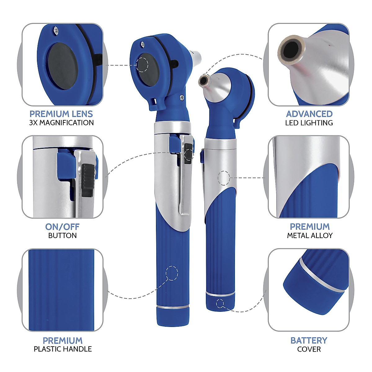 Zniry Fiber Optic Mini Otoscope - Ear Scope with Light, Ear Infection Detector (Blue Color) Reguler
