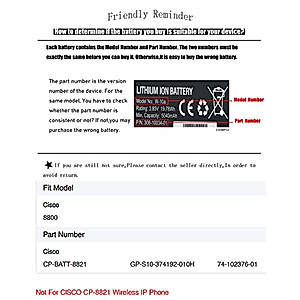 BCXY 8800 Battery Replacement for Cisco 8800 Cisco CP-BATT-8821 74-102376-01 GP-S10-374192-010H Battery