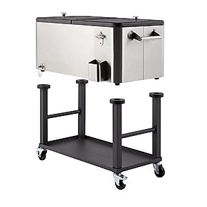TRINITY Stainless Steel Beverage Cooler and Ice Chest with Wheels and Built-in Bottle Opener, Rolling Cart with Shelf for Patio, Outdoor Bar, and Catering, Detachable Tub, 80 Quart Capacity