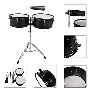 Lykos Percussion 13" & 14" Timbales Drum Set with Stand and Cowbell… (Black)