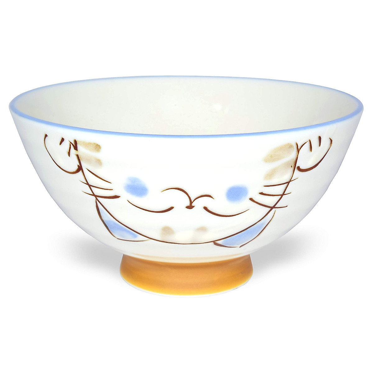 Japanese Handcrafted Rice Bowl, Authentic Mino Ware Pottery, Calico Cat Motif Design, MIKE Blue Chawan, set of 2