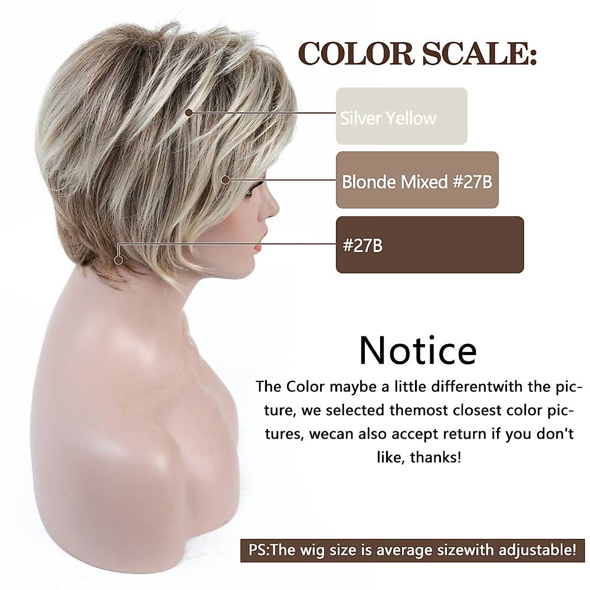 Rosa Star Short Wig Ombre Brown Mixed Blonde Hair Wigs Natural Curly with Bangs Synthetic Hair Fibers Heat Resistant Full Wig for Women