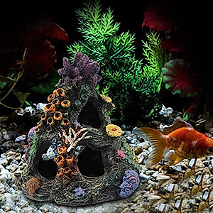 PINVNBY Coral Aquarium Decoration Fish Tank Resin Rock Mountain Cave Ornaments Betta Fish House for Betta Sleep Rest Hide Play Breed