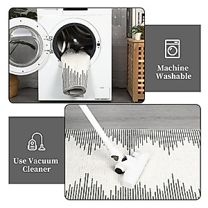 COZYLOOM 9x12 Area Rug for Living Room Washable Rugs Stripe Farmhouse Bedroom Rug large Rug Modern Rug Non Slip Carpet Stripe Throw Rugs for Dining Room Stain Resistant Office Rug Classroom Rug, Cream