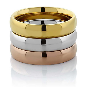 Gem Stone King Stainless Steel Rose Yellow Gold and Silver 3 Tri-Color Stacking Set of 3 Band Ring