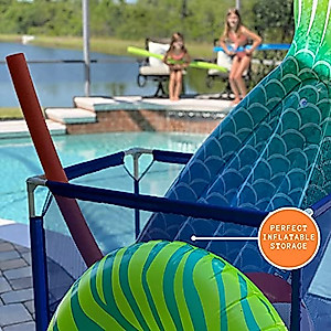 KITLIFE Pool Storage Bin – Rolling Poolside Mesh Container for Toys – Waterproof, UV Resistant Outdoor Organizer Box with Bonus Mesh Bag, Medium Size 36 x 36 x 24", Bonus Mesh Bag Included Blue