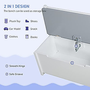 Qaba 4-Piece Kids Table Set with 2 Wooden Chairs, 1 Storage Bench, and Interesting Modern Design, Grey/White