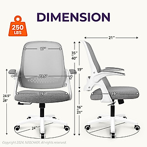 NEO CHAIR Ergonomic Office chair Gaming Desk Computer Chair with Adjustable Height Comfy Lumbar Back Support Flip-Up Padded Armrests and Wheels for Home Office Vanity (Grey)