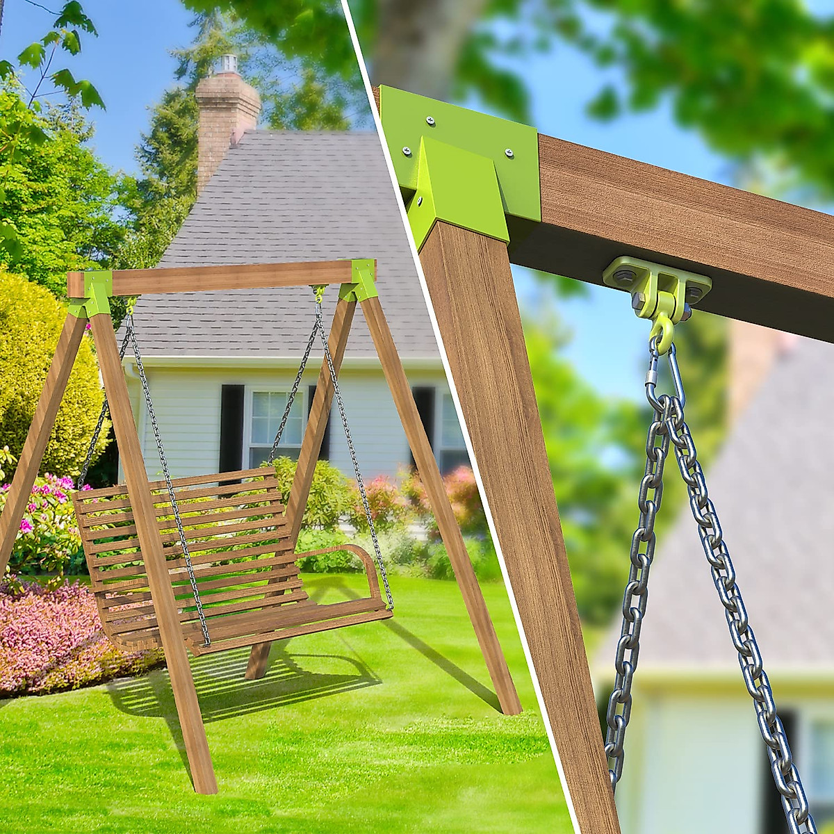Highpro 2 Swing Set Brackets and 2 Swing Hangers for Wooden Sets Heavy Duty Swingset Hardware Swing Set Parts Outdoor Swing Set Accessories with Locking Hooks for Porch, Patio, Playground Indoor/Outdo