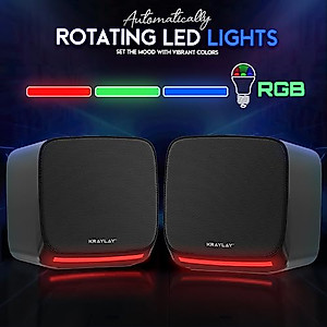 Kraylay Computer Speakers - TV Speakers with 2.0 USB Aux Powered - Monitor Speakers with RGB LED Light - Mini Multimedia Stereo Speaker for Laptop, Tablet and Cellphone