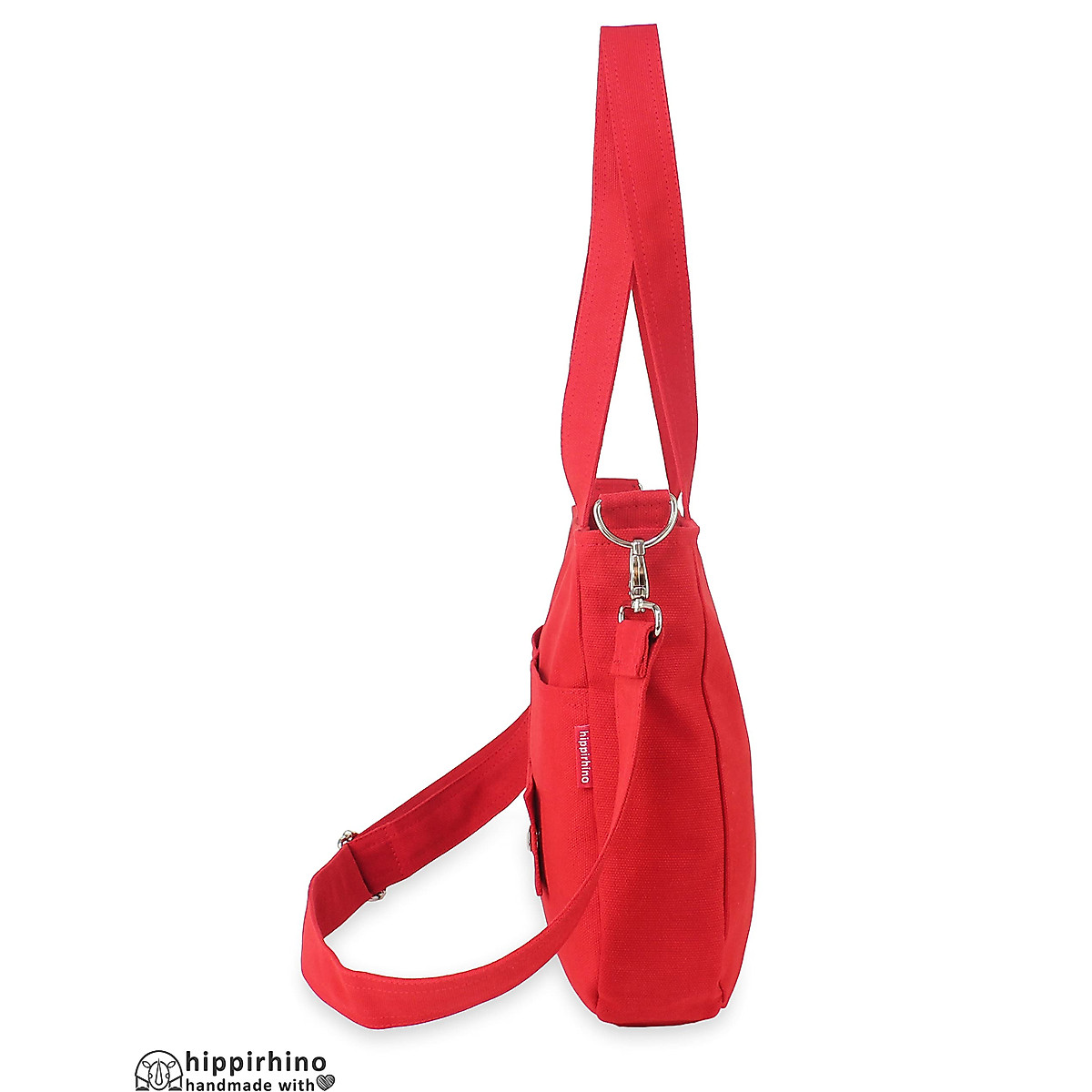 Women's Canvas Shoulder Bag Crossbody Detachable Strap Multi Pockets Messenger Bag Zipped Closure Purse Red