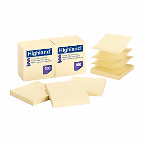 Highland Pop-up Sticky Notes, 3 x 3 Inches, Yellow, 12 Pack (6549-PUY)