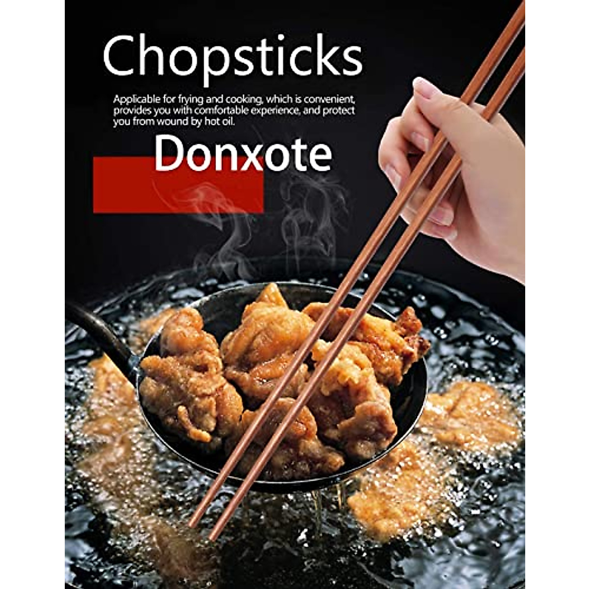 Donxote Cooking Chopsticks, Extra Long Wooden Kitchen Frying Chopstick 16.5 Inches - Brown(6-Pairs)
