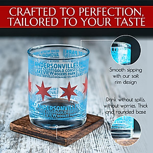 Greenline Goods Whiskey Glasses - 10 Oz Tumbler Set for Chicago lovers, Chicago Flag & Neighborhoods | Old Fashioned Rocks Glass - Set of 2