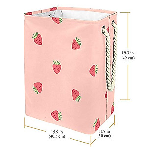 Inhomer Laundry Hamper Strawberry Spring On Pink Collapsible Laundry Baskets Firm Washing Bin Clothes Storage Organization for Bathroom Bedroom Dorm